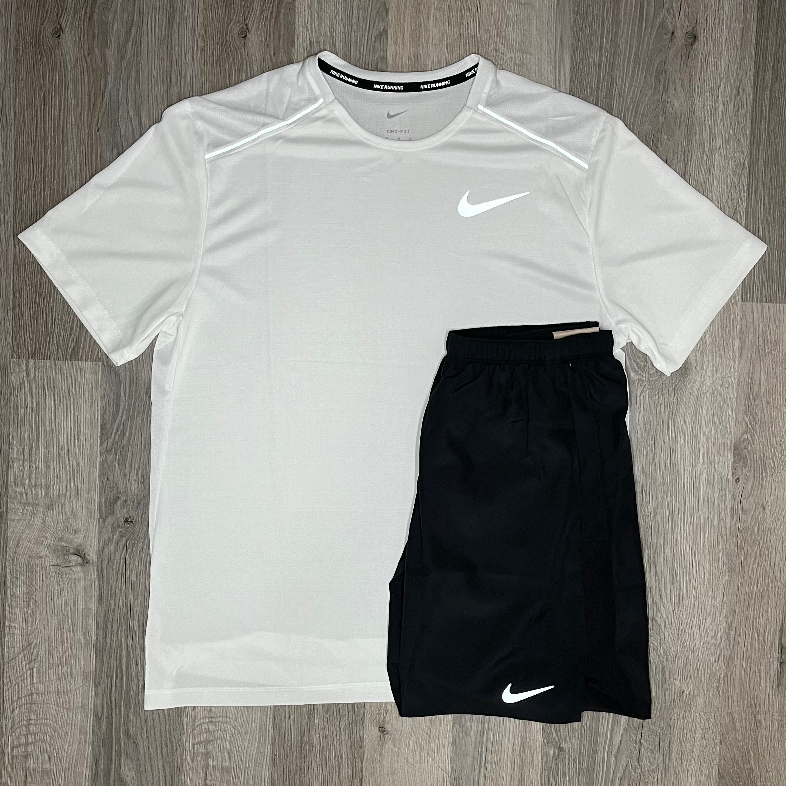 Nike Miler & Challenger Set - Tee & Shorts - White / Black – RESTOCK3D